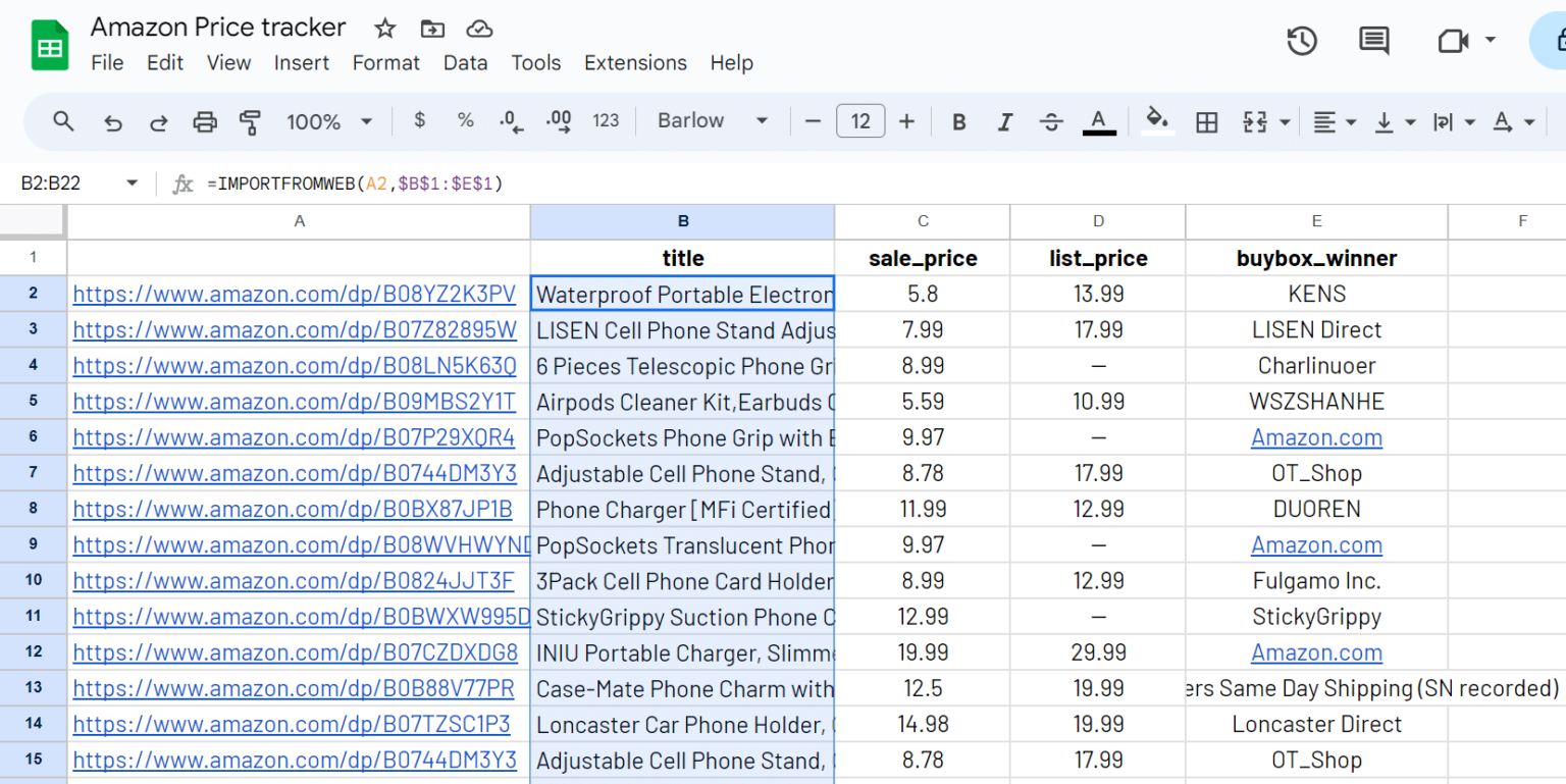 Amazon Price Tracker - ImportFromWeb