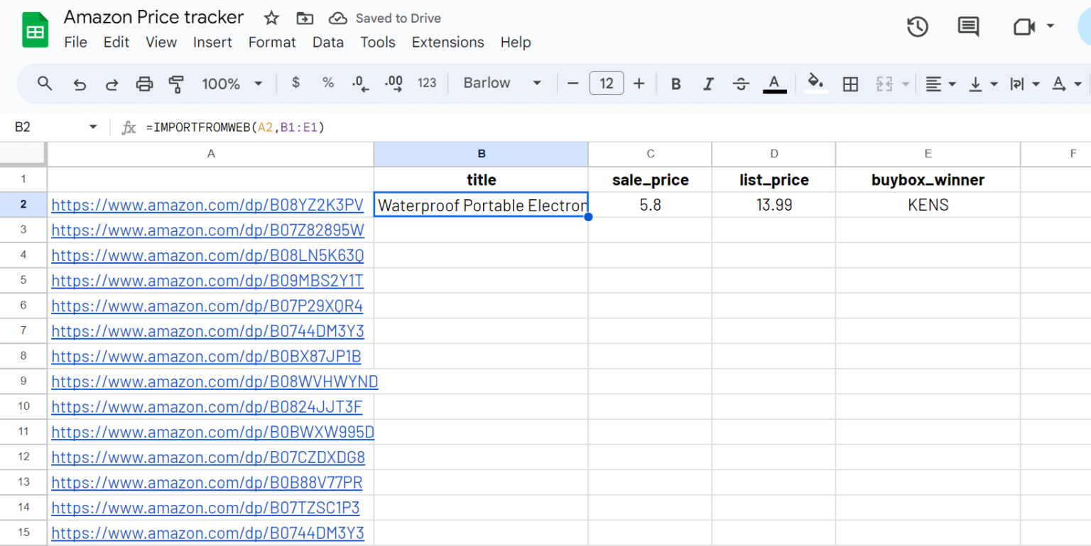 Amazon Price Tracker - ImportFromWeb